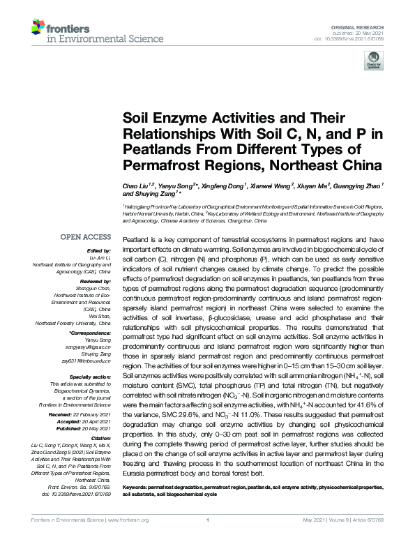 (PDF) Soil Enzyme Activities and Their Relationships With Soil C, N ...