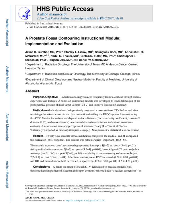 (PDF) A Prostate Fossa Contouring Instructional Module: Implementation ...