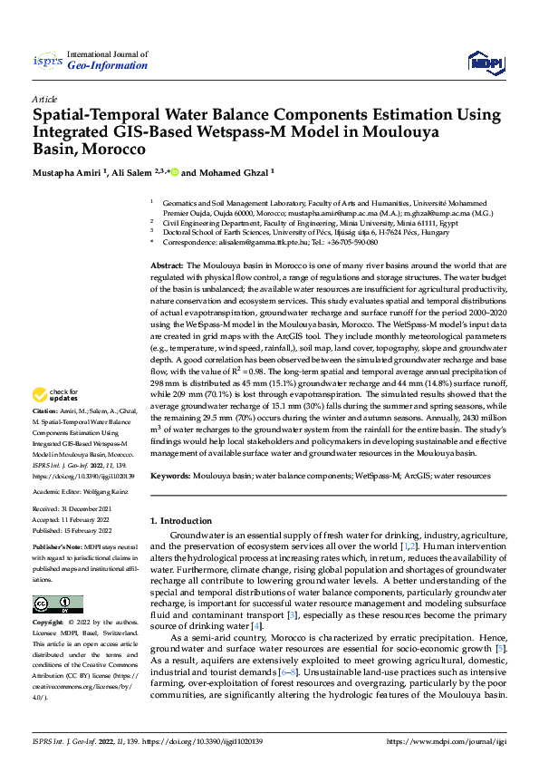 Pdf Spatial Temporal Water Balance Components Estimation Using Integrated Gis Based Wetspass M