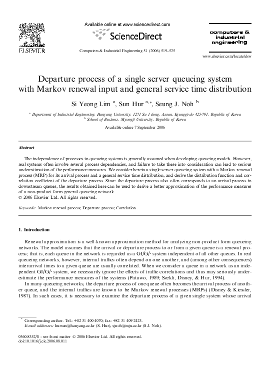 (PDF) Departure process of a single server queueing system with Markov renewal input and general ...