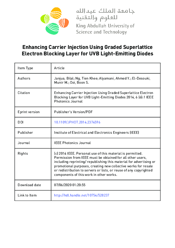 (PDF) Enhancing Carrier Injection Using Graded Superlattice Electron Blocking Layer for UVB ...