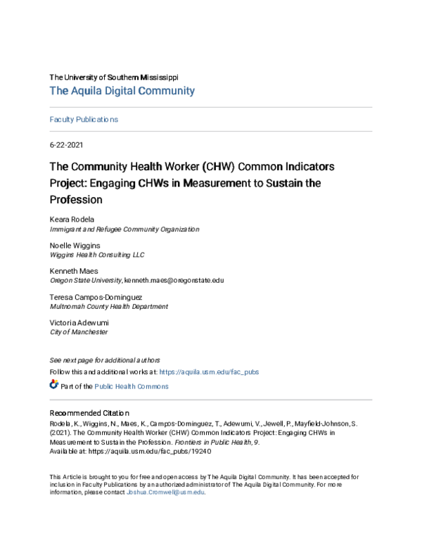 (PDF) The Community Health Worker (CHW) Common Indicators Project ...