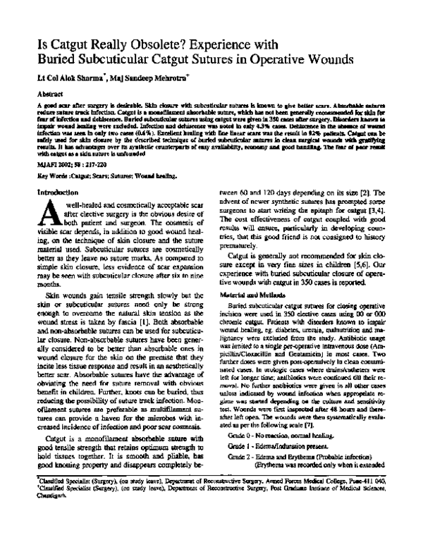 (PDF) Is catgut really obsolete? Experience with buried subcuticular ...