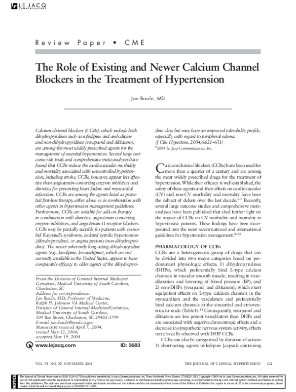 (PDF) The Role of Existing and Newer Calcium Channel Blockers in the ...