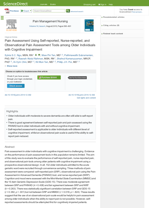 (PDF) Pain Assessment Using Self-reported, Nurse-reported, and ...