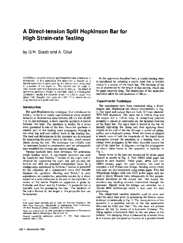 (PDF) A direct-tension split Hopkinson bar for high strain-rate testing