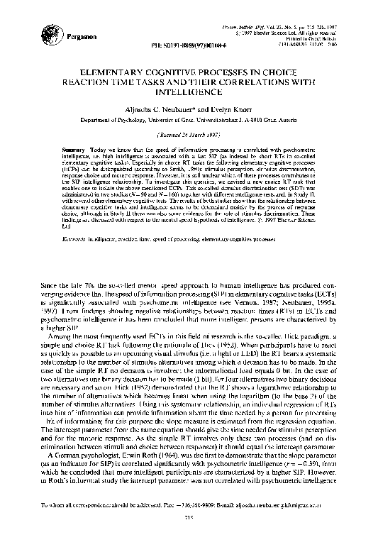 (PDF) Elementary cognitive processes in choice reaction time tasks and their correlations with ...