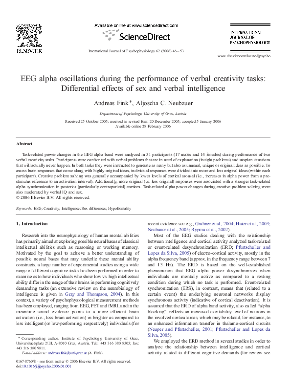 (PDF) EEG alpha oscillations during the performance of verbal ...