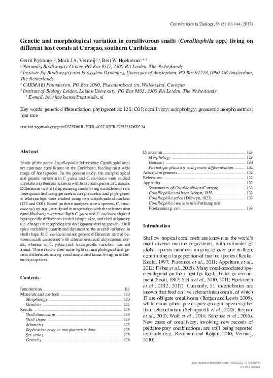 (PDF) Genetic and morphological variation in corallivorous snails ...