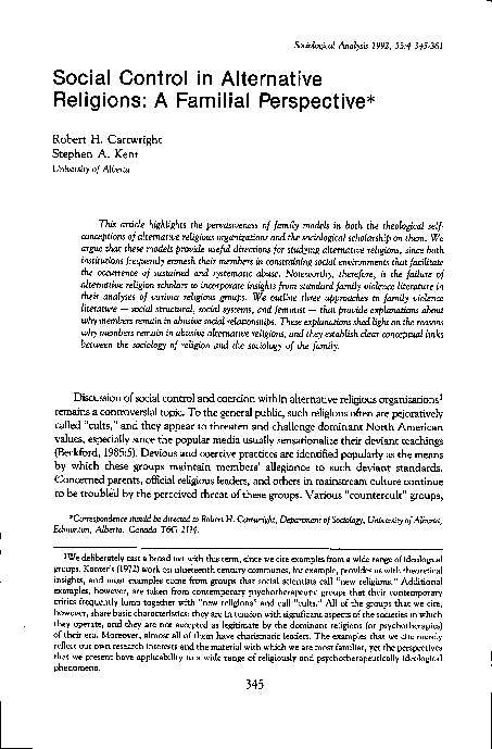 (PDF) Social Control in Alternative Religions: A Familial Perspective