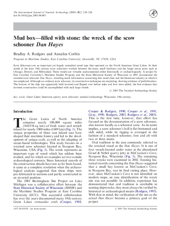(PDF) Mud box-filled with stone: the wreck of the scow schooner Dan Hayes