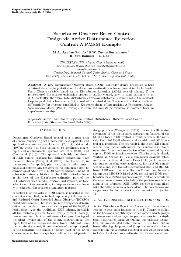 (PDF) Disturbance Observer Based Control Design via Active Disturbance ...