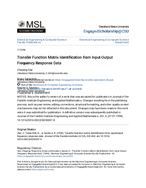 (PDF) Transfer function matrix identification from input—output frequency response data