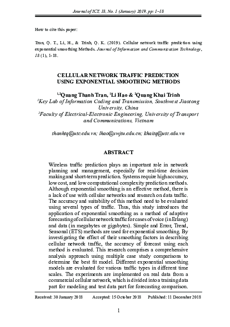 Pdf Cellular Network Traffic Prediction Using Exponential Smoothing