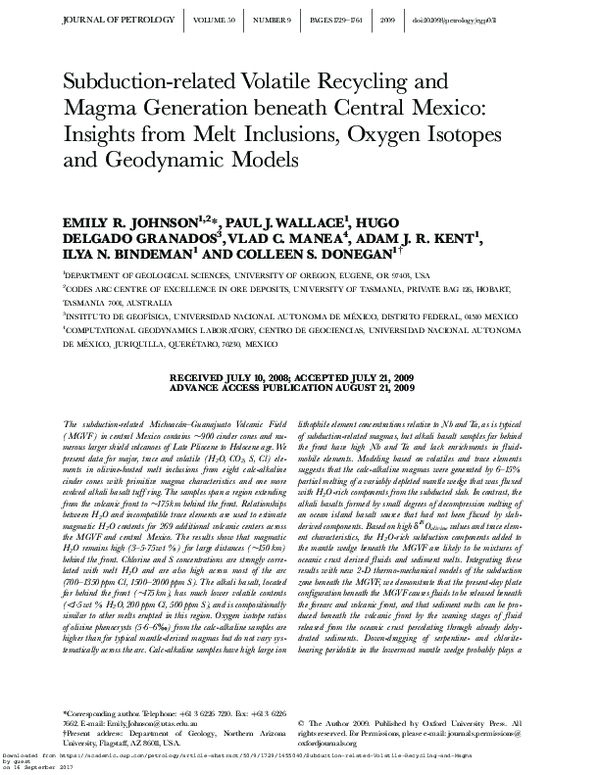 (PDF) Subduction-related Volatile Recycling and Magma Generation ...