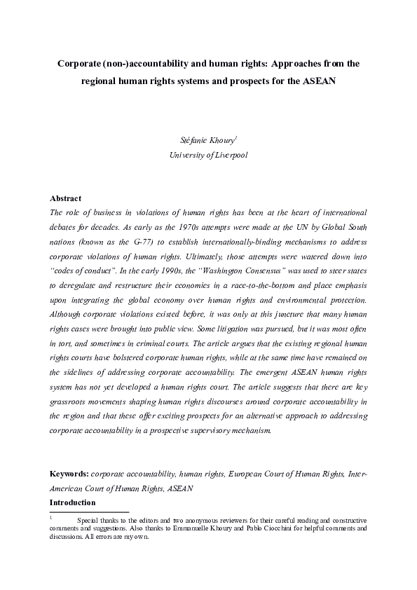 (DOC) Corporate (Non-)Accountability and Human Rights