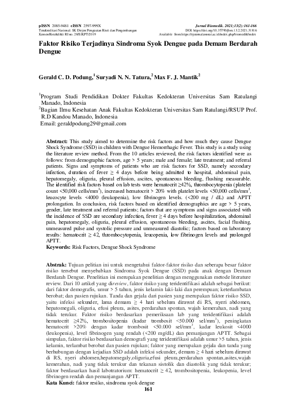 (PDF) Faktor Risiko Terjadinya Sindroma Syok Dengue pada Demam Berdarah ...