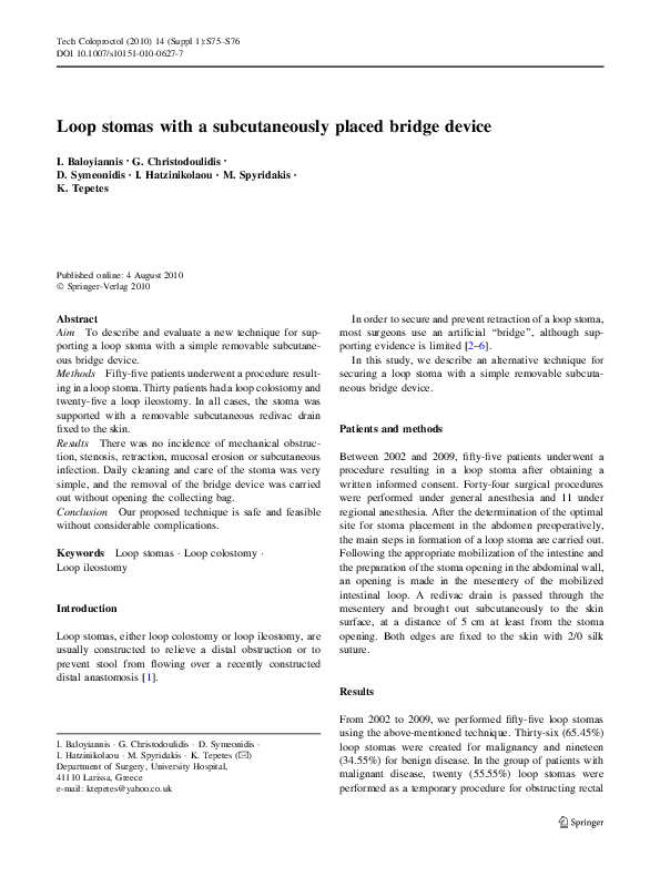 (PDF) Loop stomas with a subcutaneously placed bridge device