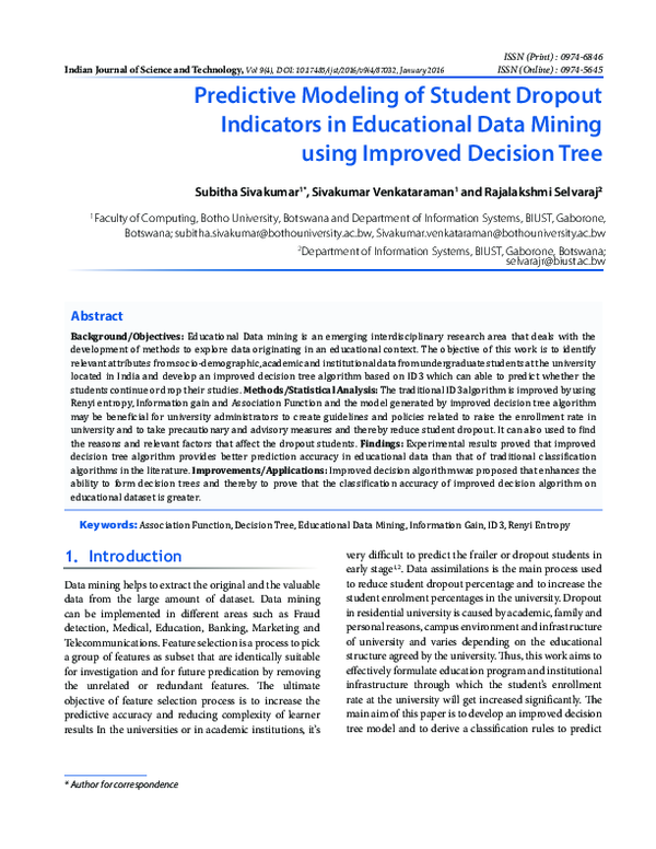 (PDF) Predictive Modeling of Student Dropout Indicators in Educational ...