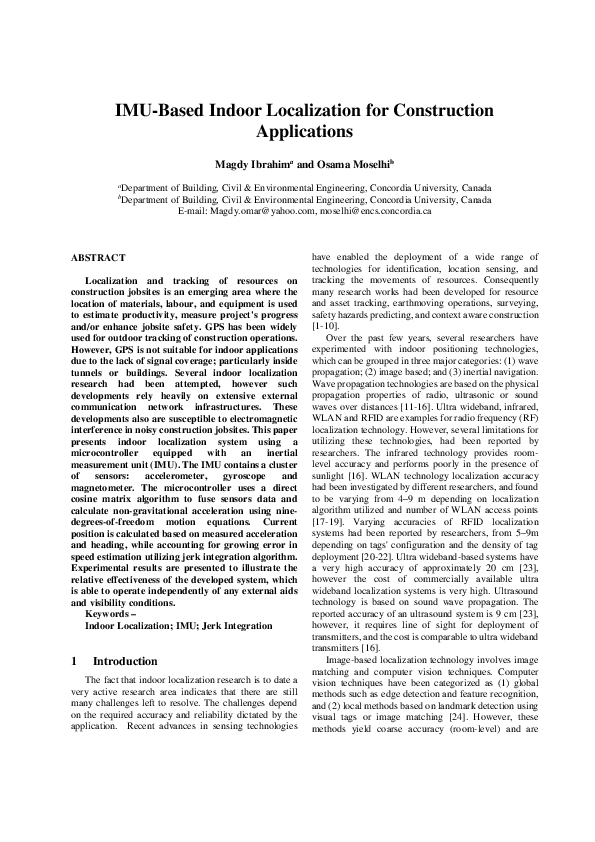(PDF) IMU-Based Indoor Localization for Construction Applications