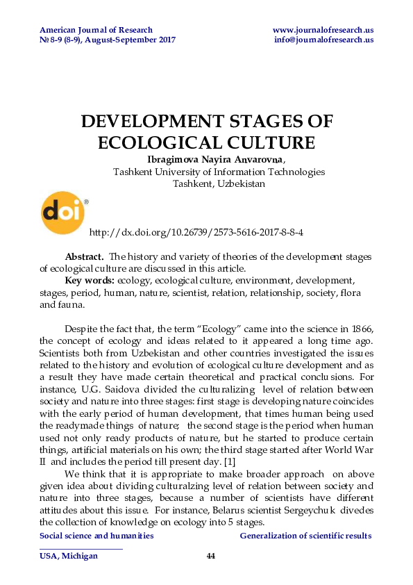 (PDF) Development Stages of Ecological Culture