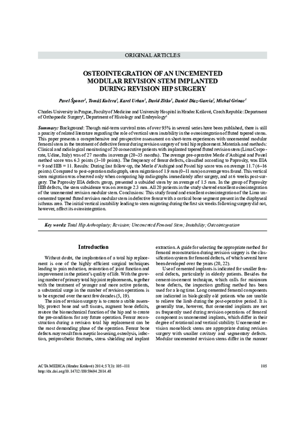 (PDF) Osteointegration of an Uncemented Modular Revision Stem Implanted ...