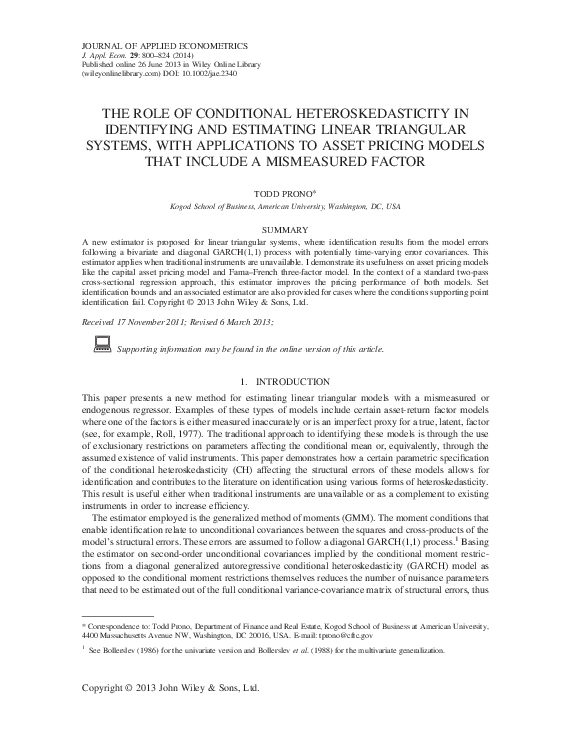 (PDF) The Role of Conditional Heteroskedasticity in Identifying and ...