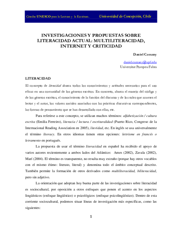 (PDF) Investigaciones y propuestas sobre literacidad actual ...