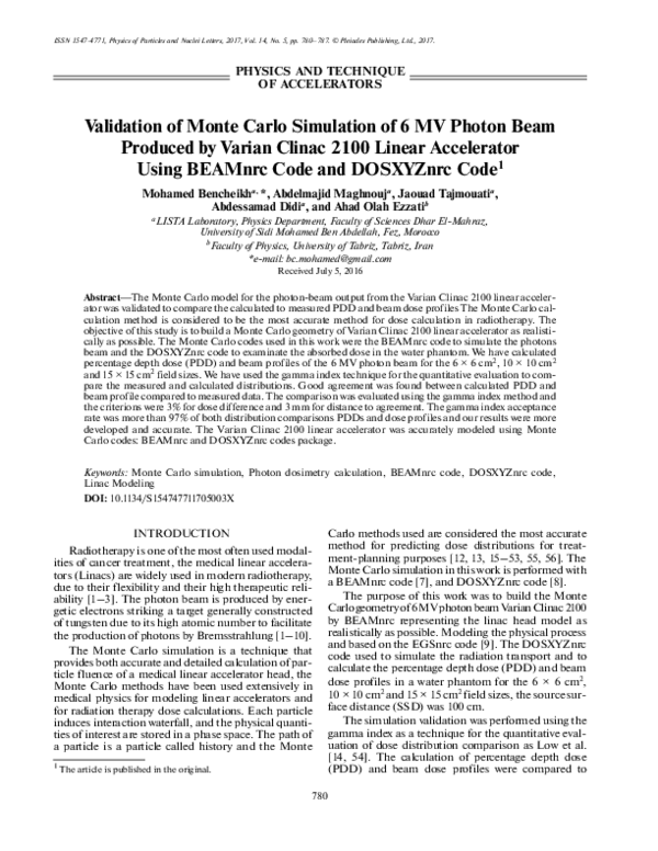(PDF) Validation of Monte Carlo simulation of 6 MV photon beam produced ...