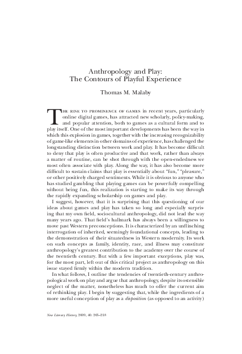 (PDF) Anthropology and Play: The Contours of Playful Experience