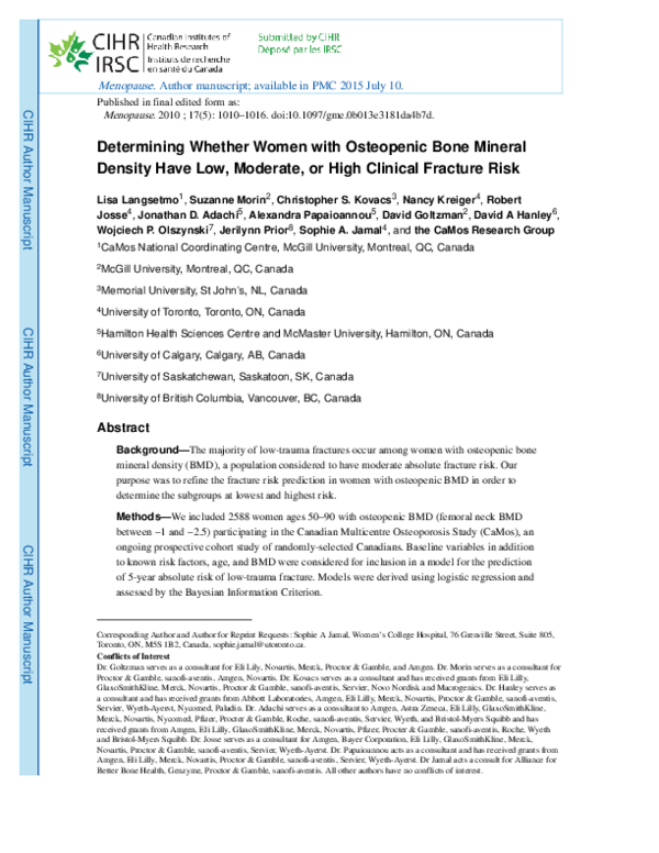 (PDF) Determining whether women with osteopenic bone mineral density ...