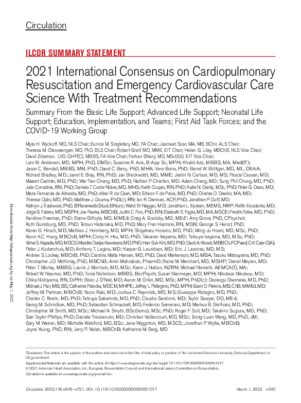 (PDF) 2021 International Consensus on Cardiopulmonary Resuscitation and Emergency Cardiovascular ...