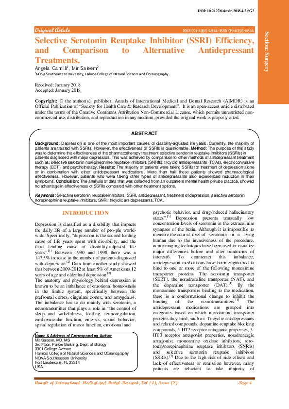 (PDF) Selective Serotonin Reuptake Inhibitor (SSRI) Efficiency, and ...