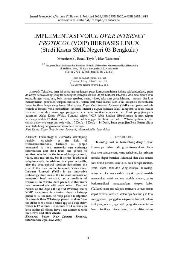 (PDF) Implementasi Voice Over Internet Protocol (VOIP) Berbasis Linux (Studi Kasus SMK Negeri 03 ...