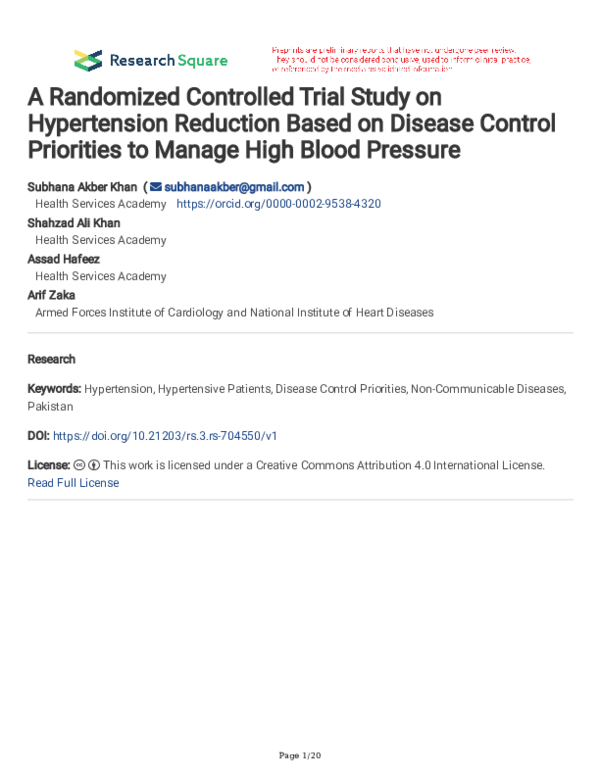 (PDF) A Randomized Controlled Trial Study on Hypertension Reduction ...