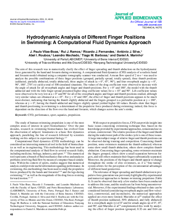 (PDF) Hydrodynamic Analysis of Different Finger Positions in Swimming: A Computational Fluid ...