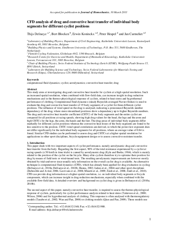 Pdf Computational Fluid Dynamics Analysis Of Drag And Convective Heat