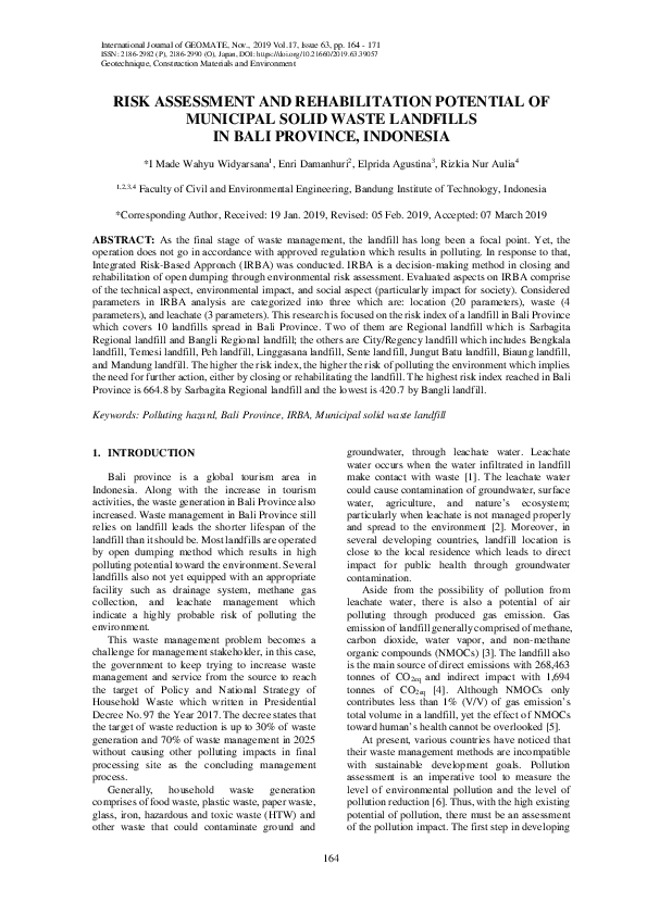 (PDF) Risk Assessment and Rehabilitation Potential of Municipal Solid ...