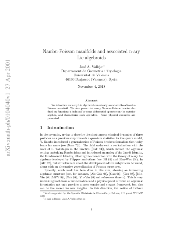 (PDF) Nambu-Poisson manifolds and associatedn-ary Lie algebroids