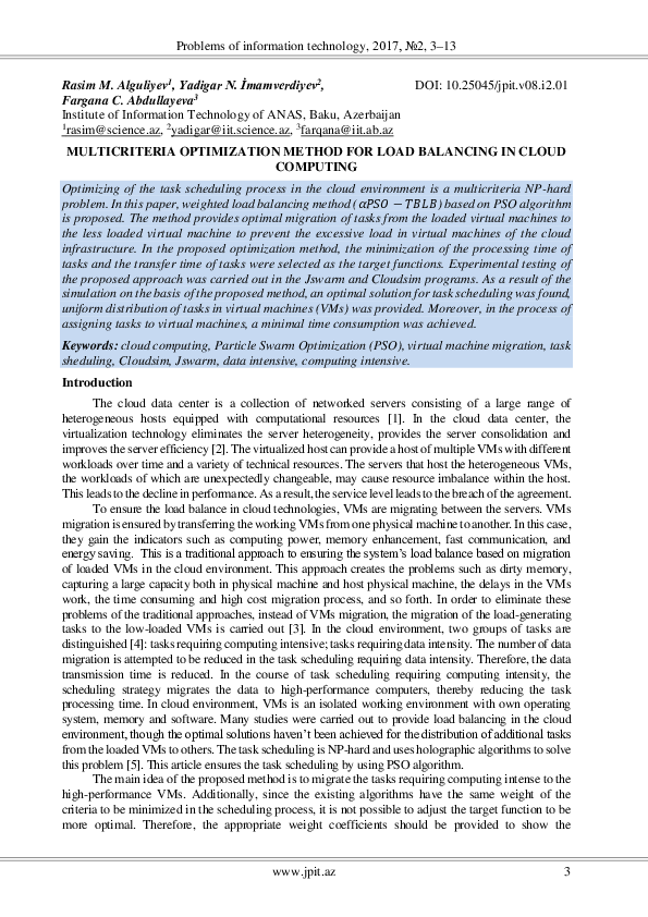 (PDF) Multicriteria Optimization Method for Load Balancing in Cloud Computing