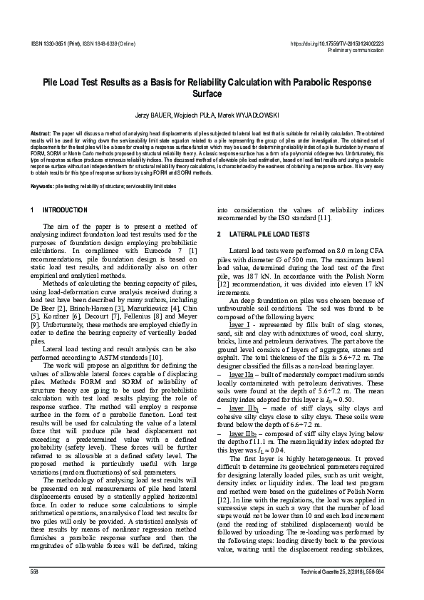 (PDF) Pile Load Test Results as a Basis for Reliability Calculation ...