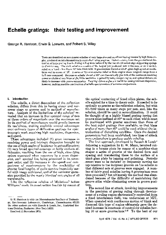 (PDF) Echelle gratings: their testing and improvement