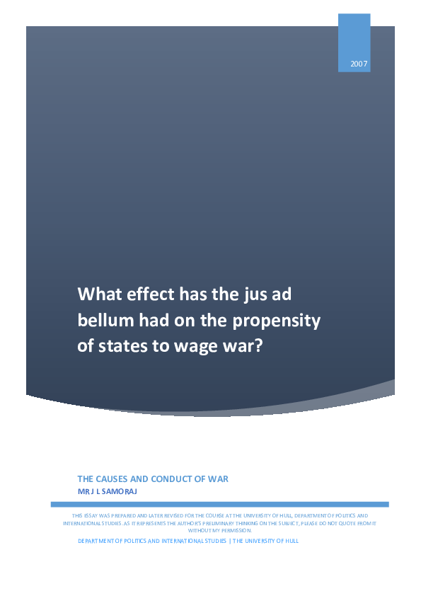 (PDF) What effect has the jus ad bellum had on the propensity of states ...