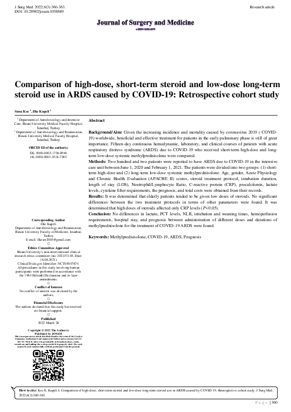 (PDF) Comparison of high-dose, short-term steroid and low-dose long ...