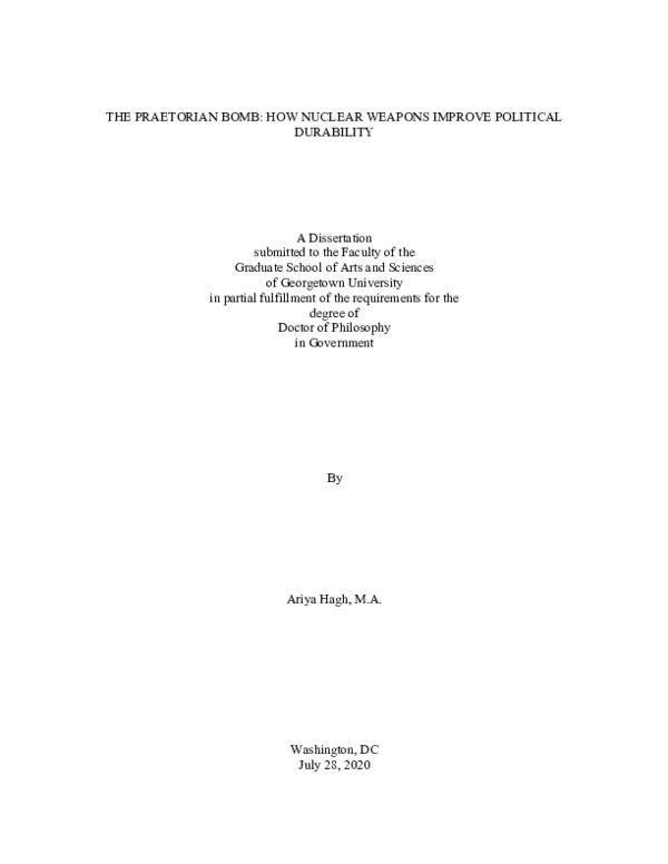 (PDF) The Praetorian Bomb: How Nuclear Weapons Improve Political Durability