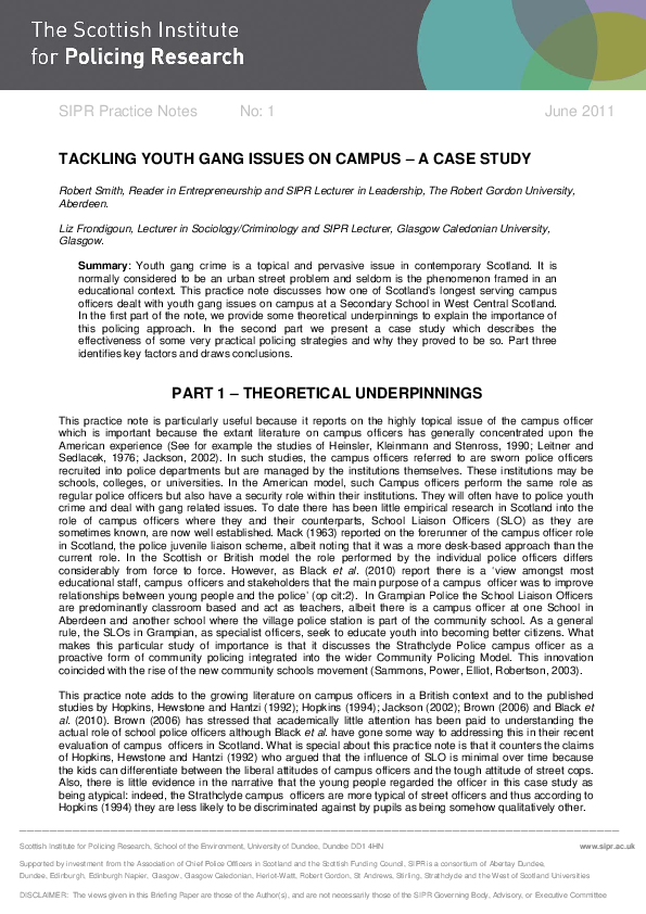(PDF) Tackling Youth Gang Issues on Campus - a Case Study