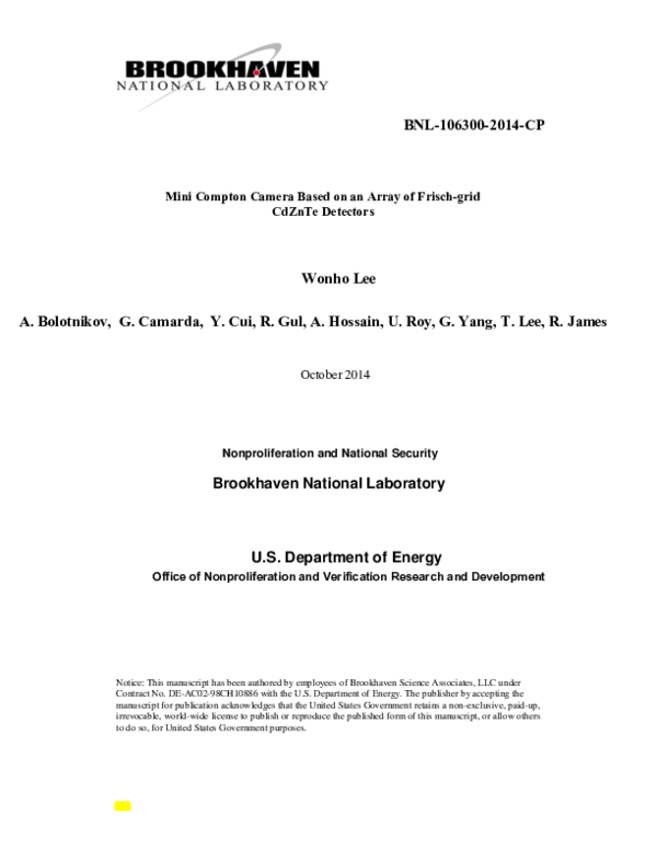 Pdf Mini Compton Camera Based On An Array Of Frisch Grid Cdznte Detectors