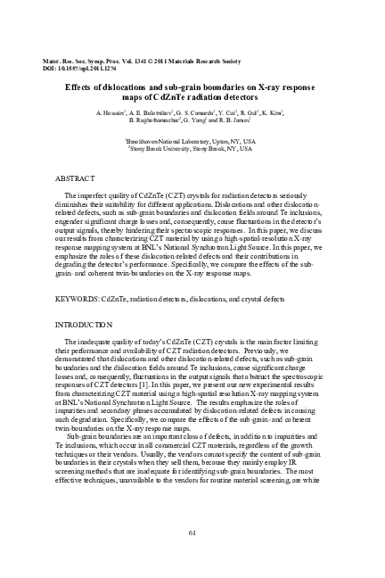 (PDF) Effects of dislocations and sub-grain boundaries on X-ray ...