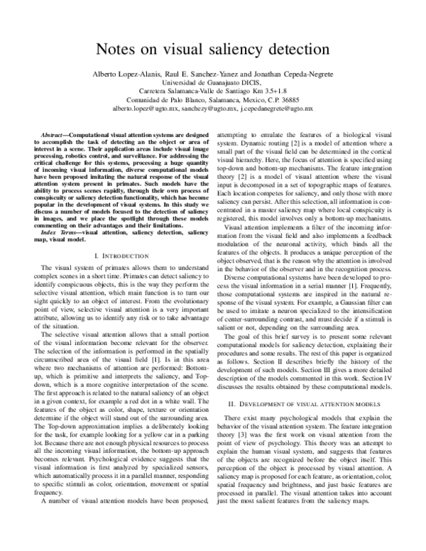 (PDF) Notes on visual saliency detection