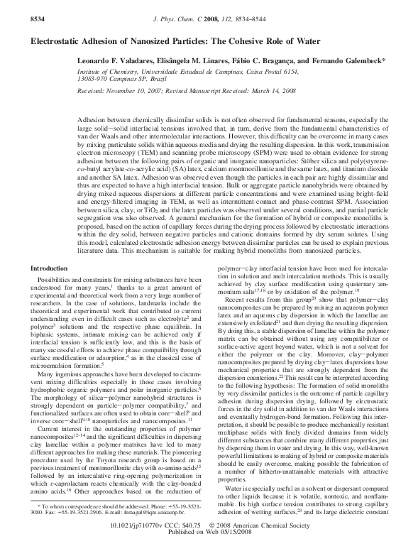 (PDF) Electrostatic Adhesion of Nanosized Particles: The Cohesive Role ...